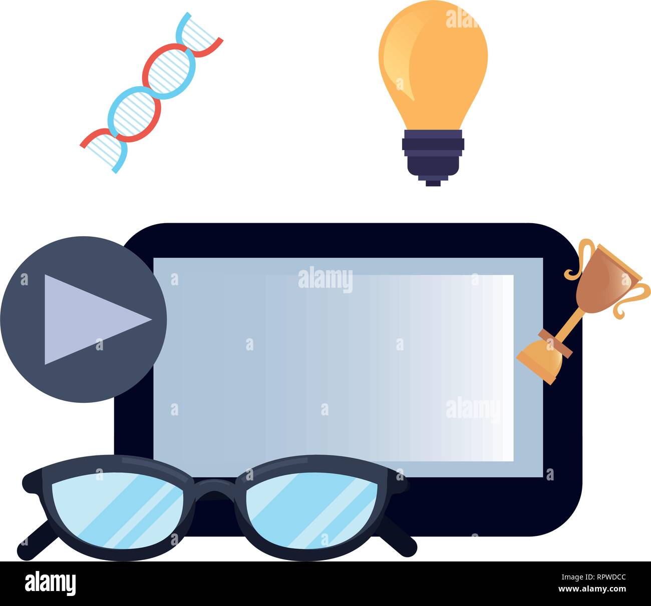 tablet eyeglasses idea trophy online education school vector ...