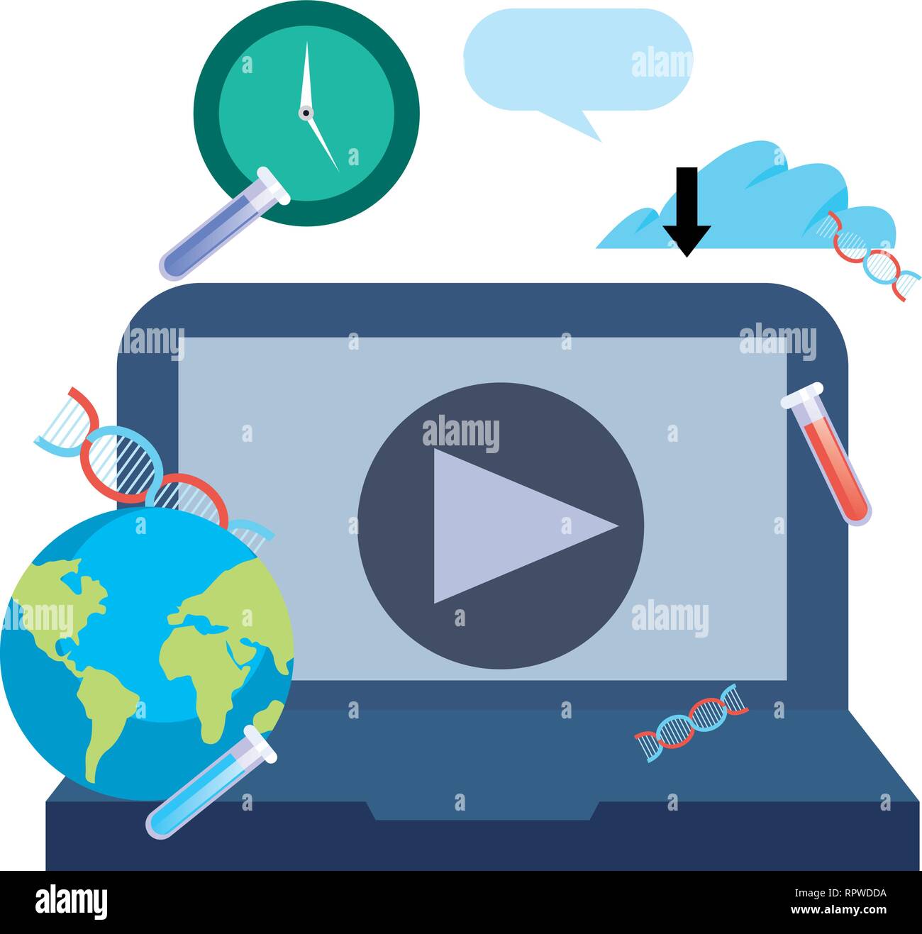 laptop world clock cloud computing online education school vector ...