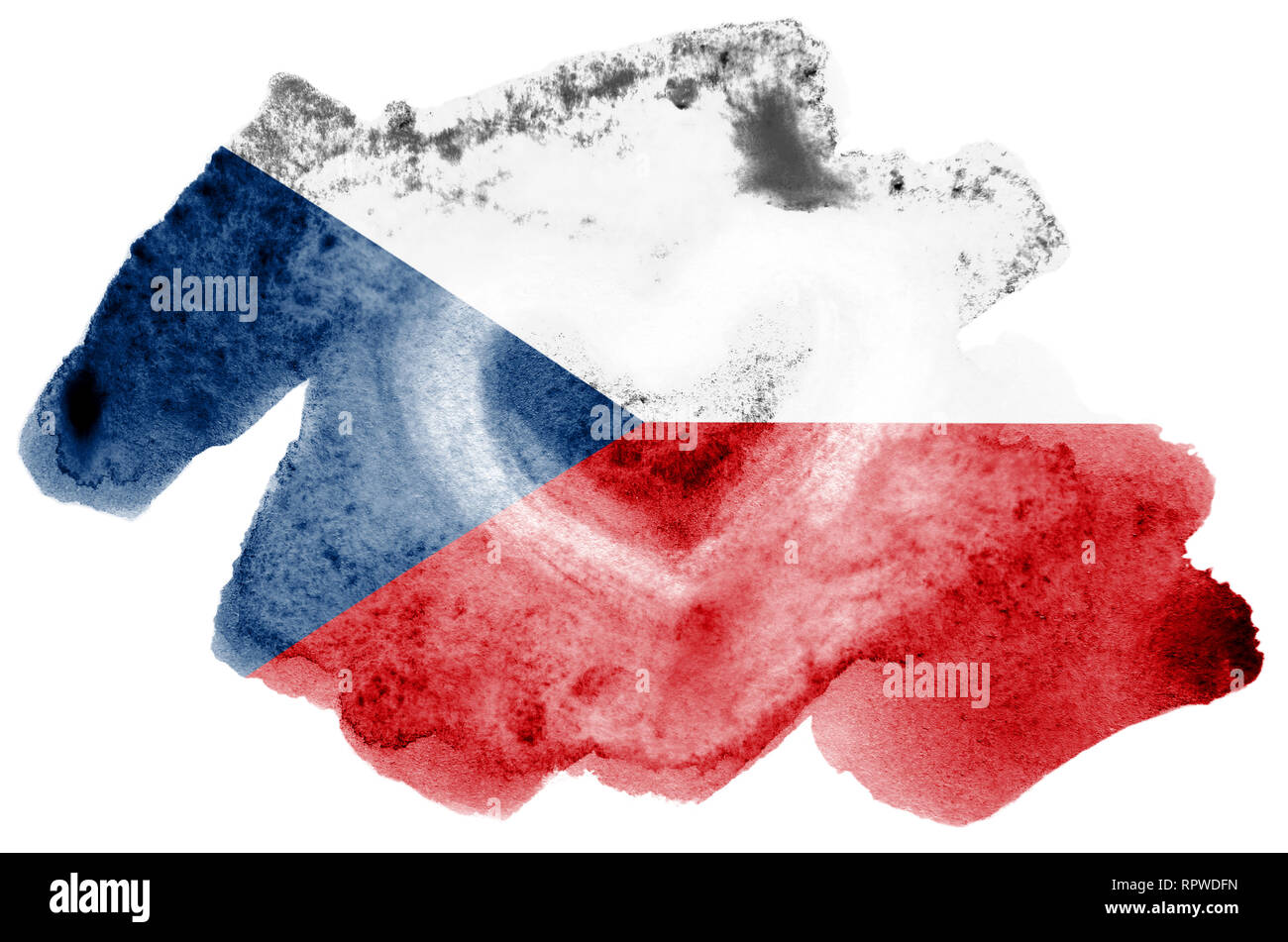 Czech flag is depicted in liquid watercolor style isolated on white ...