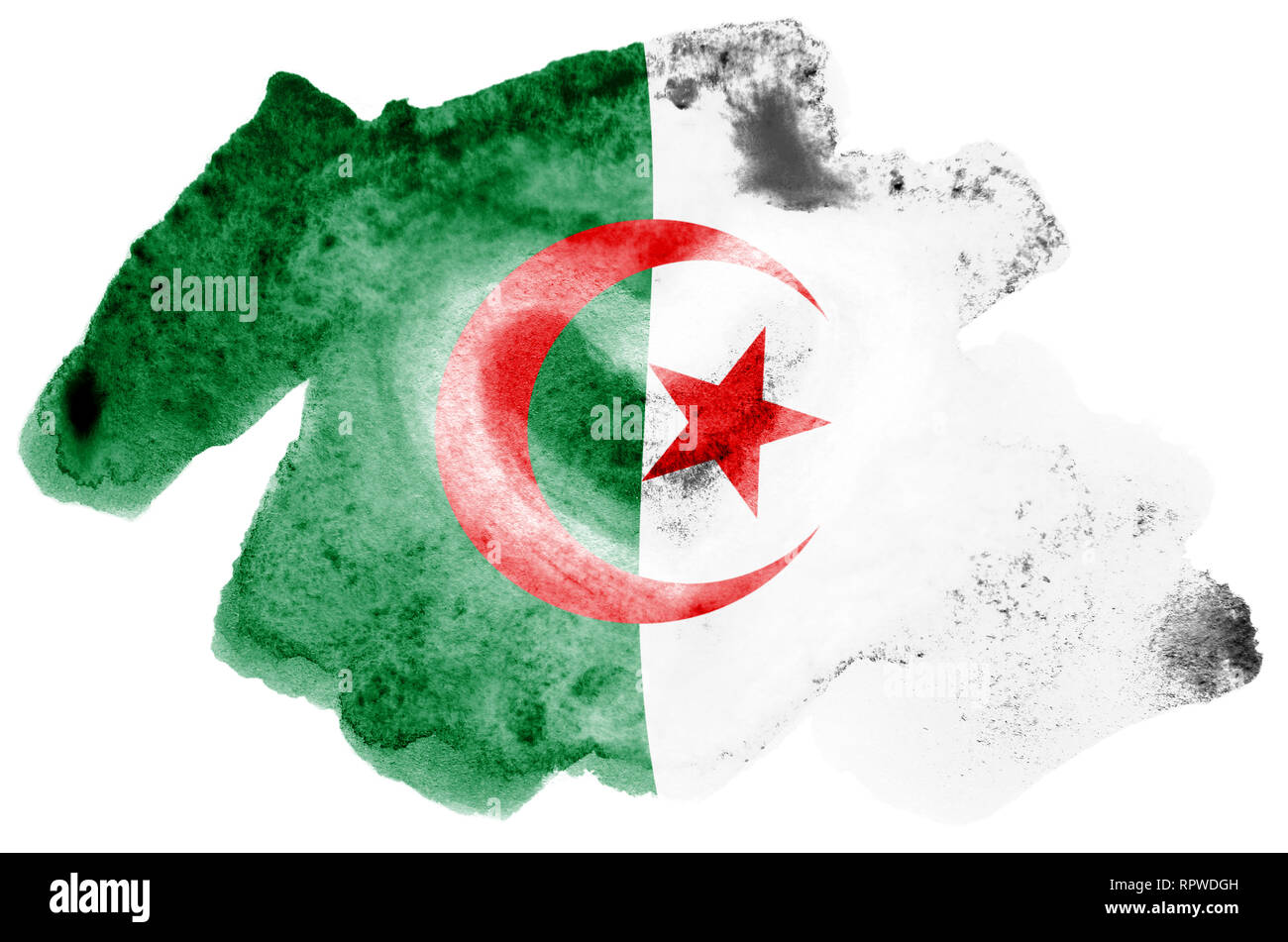 Algeria flag is depicted in liquid watercolor style isolated on white ...