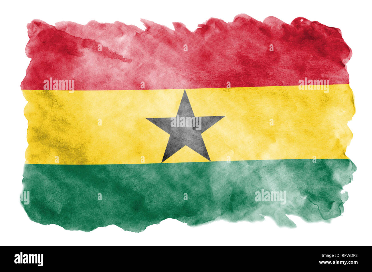 Ghana flag is depicted in liquid watercolor style isolated on white ...