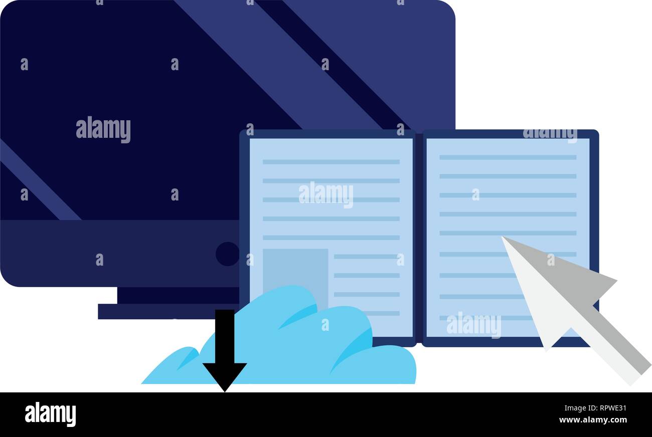 computer book cloud storage online education school vector illustration ...