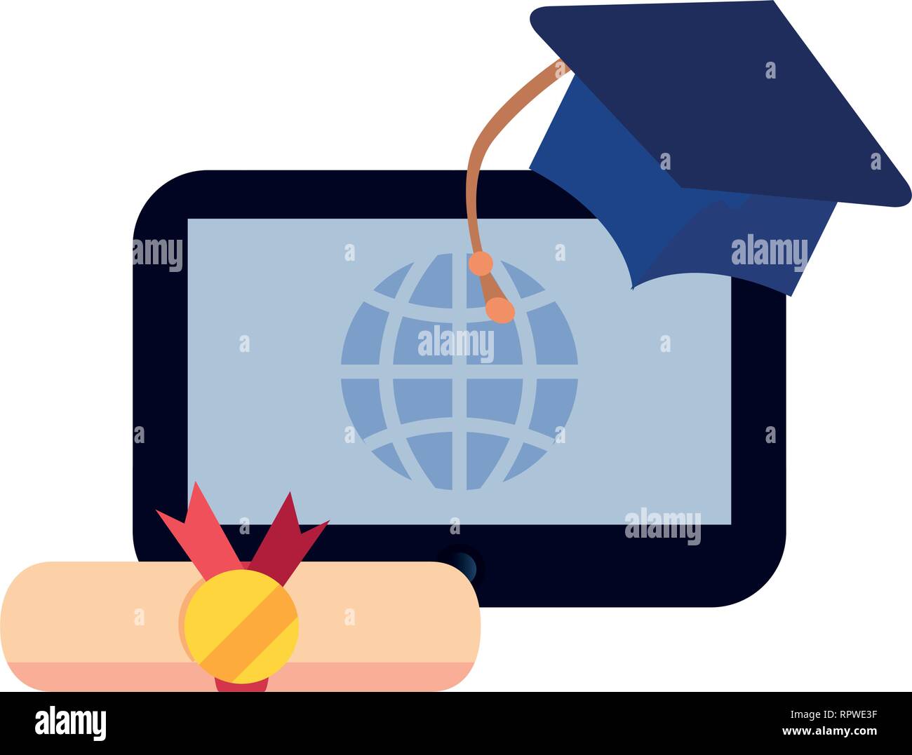tablet graduation hat diploma online education school vector ...