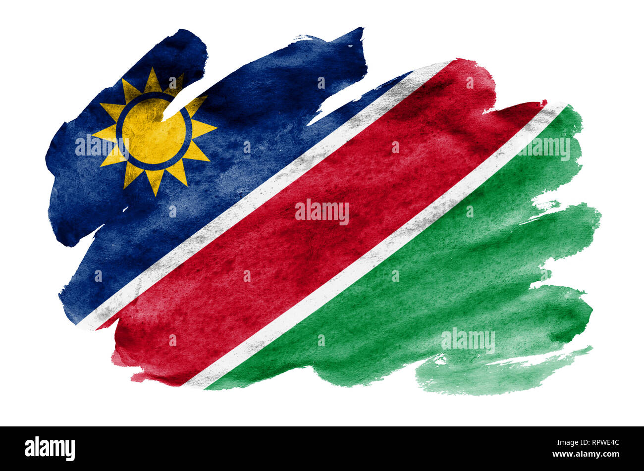 Namibia flag is depicted in liquid watercolor style isolated on white ...