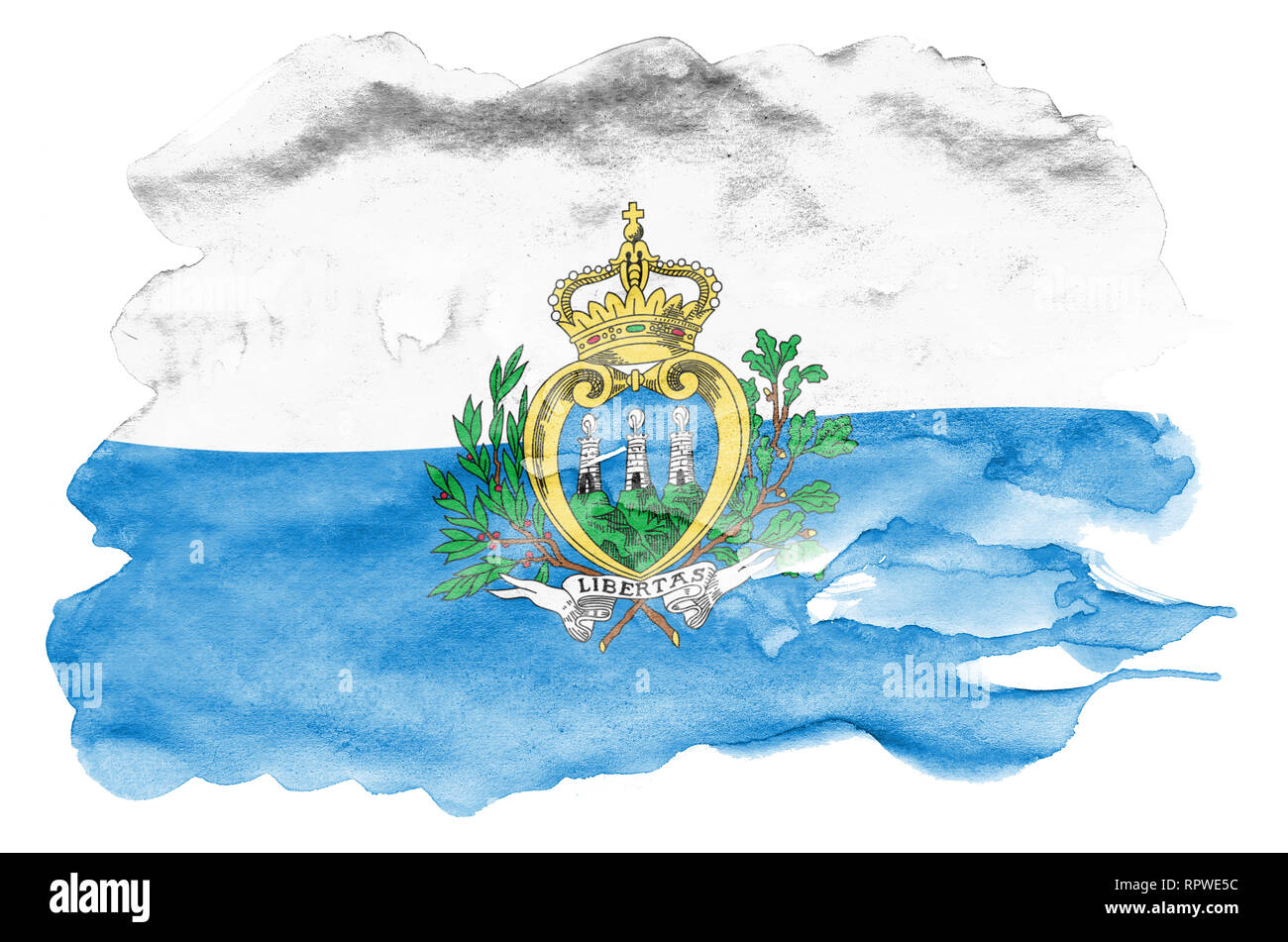 San Marino flag is depicted in liquid watercolor style isolated on ...