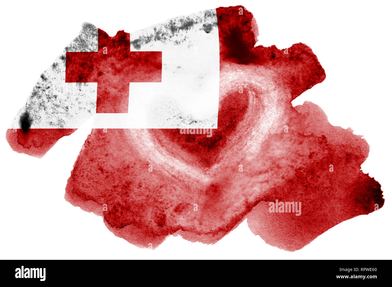 Tonga flag is depicted in liquid watercolor style isolated on white ...
