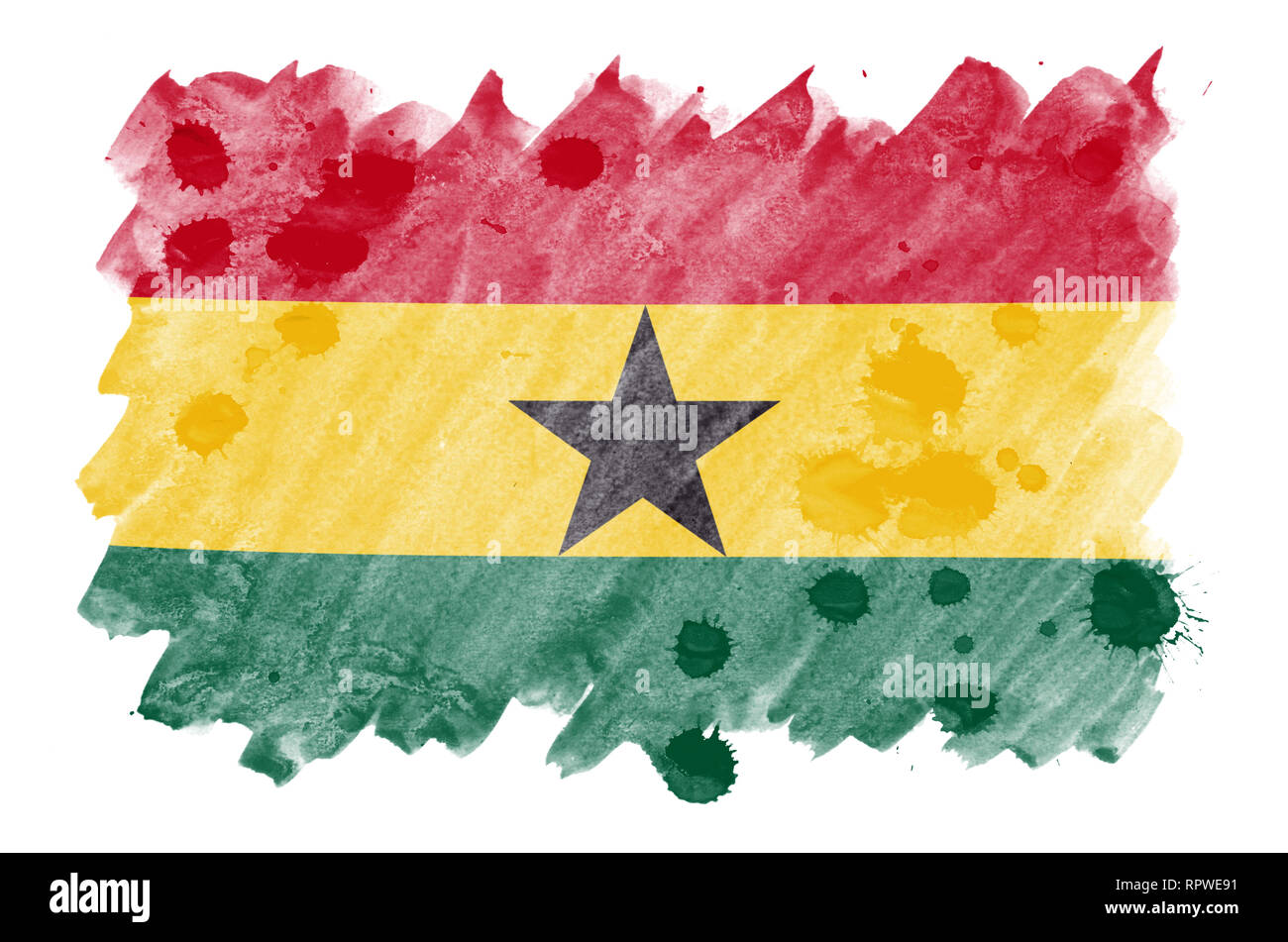 Ghana flag is depicted in liquid watercolor style isolated on white ...