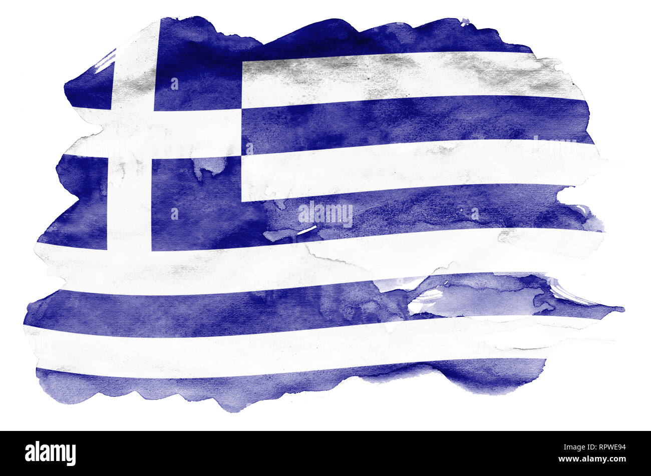 Greece flag is depicted in liquid watercolor style isolated on white ...