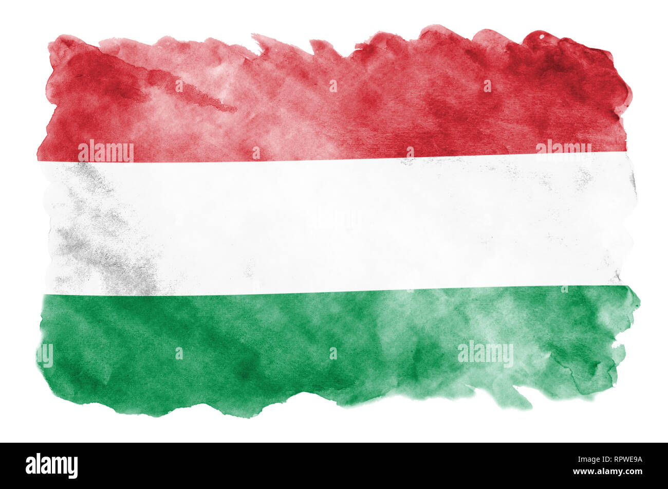 Hungary flag is depicted in liquid watercolor style isolated on white ...