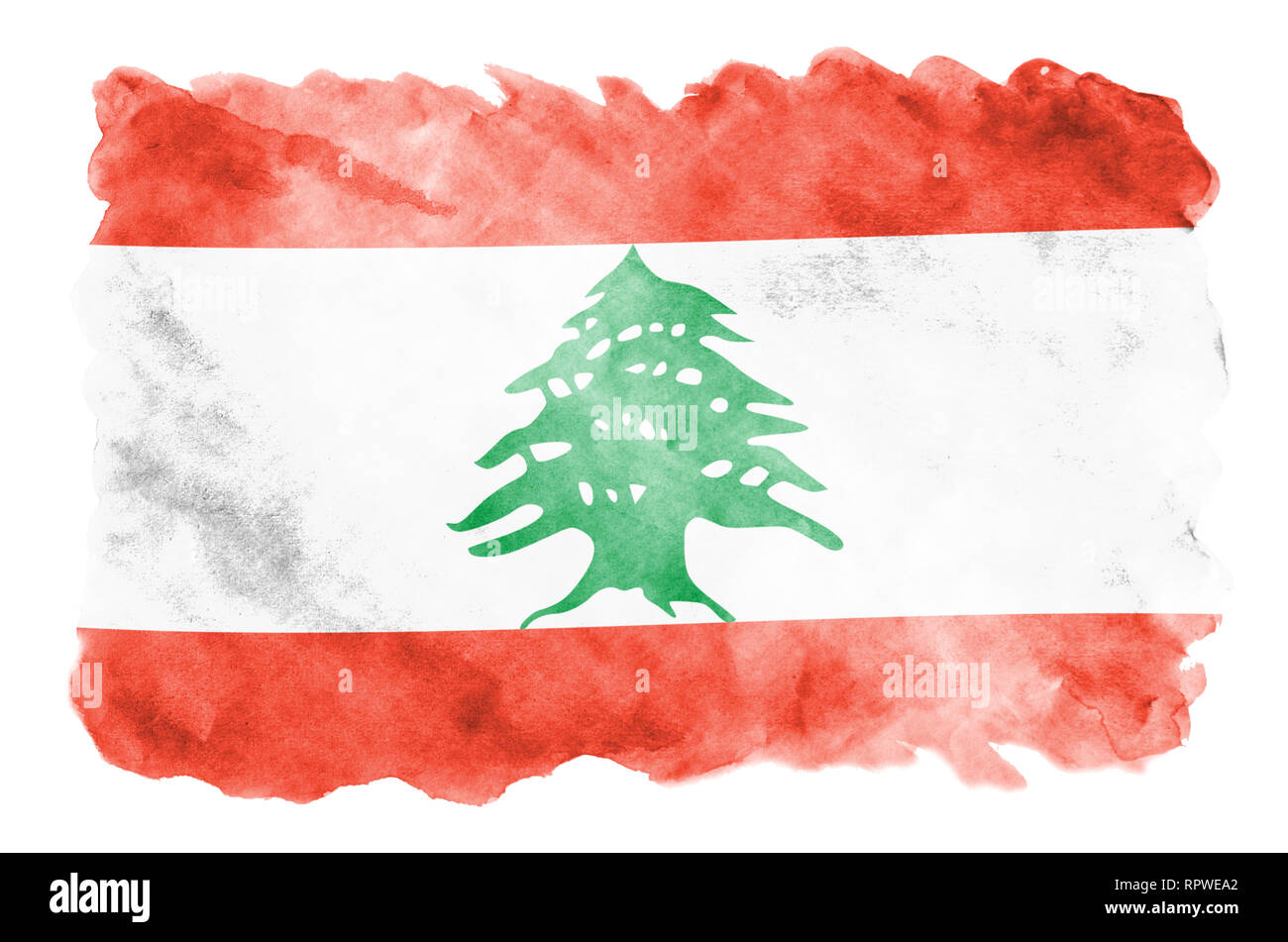 Lebanon flag is depicted in liquid watercolor style isolated on white ...