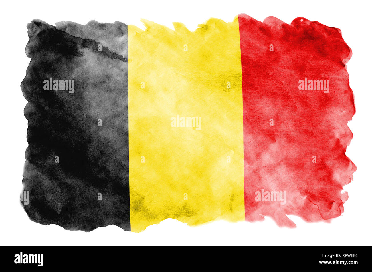 Belgium flag is depicted in liquid watercolor style isolated on white ...