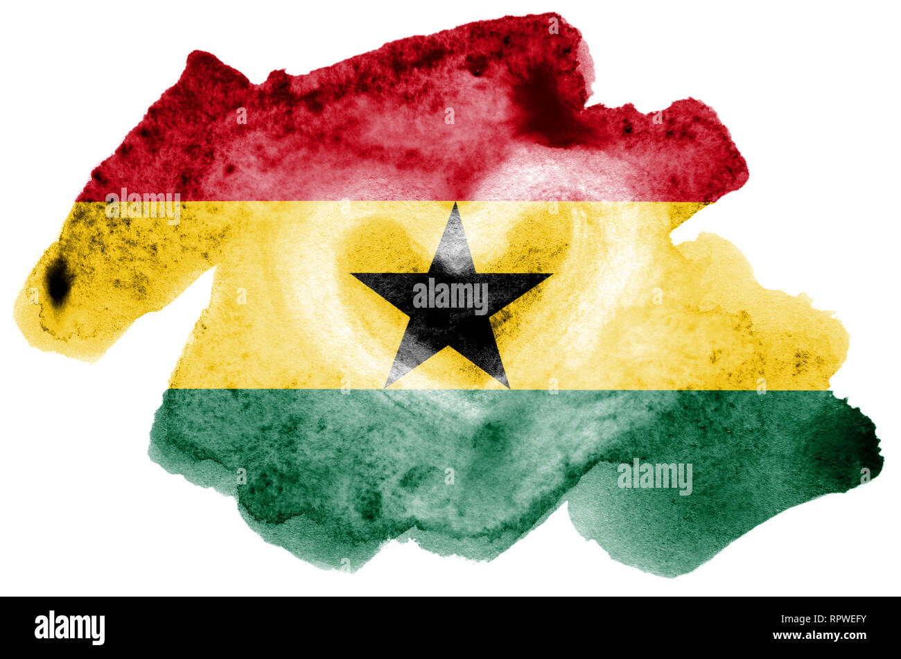 Ghana flag is depicted in liquid watercolor style isolated on white ...