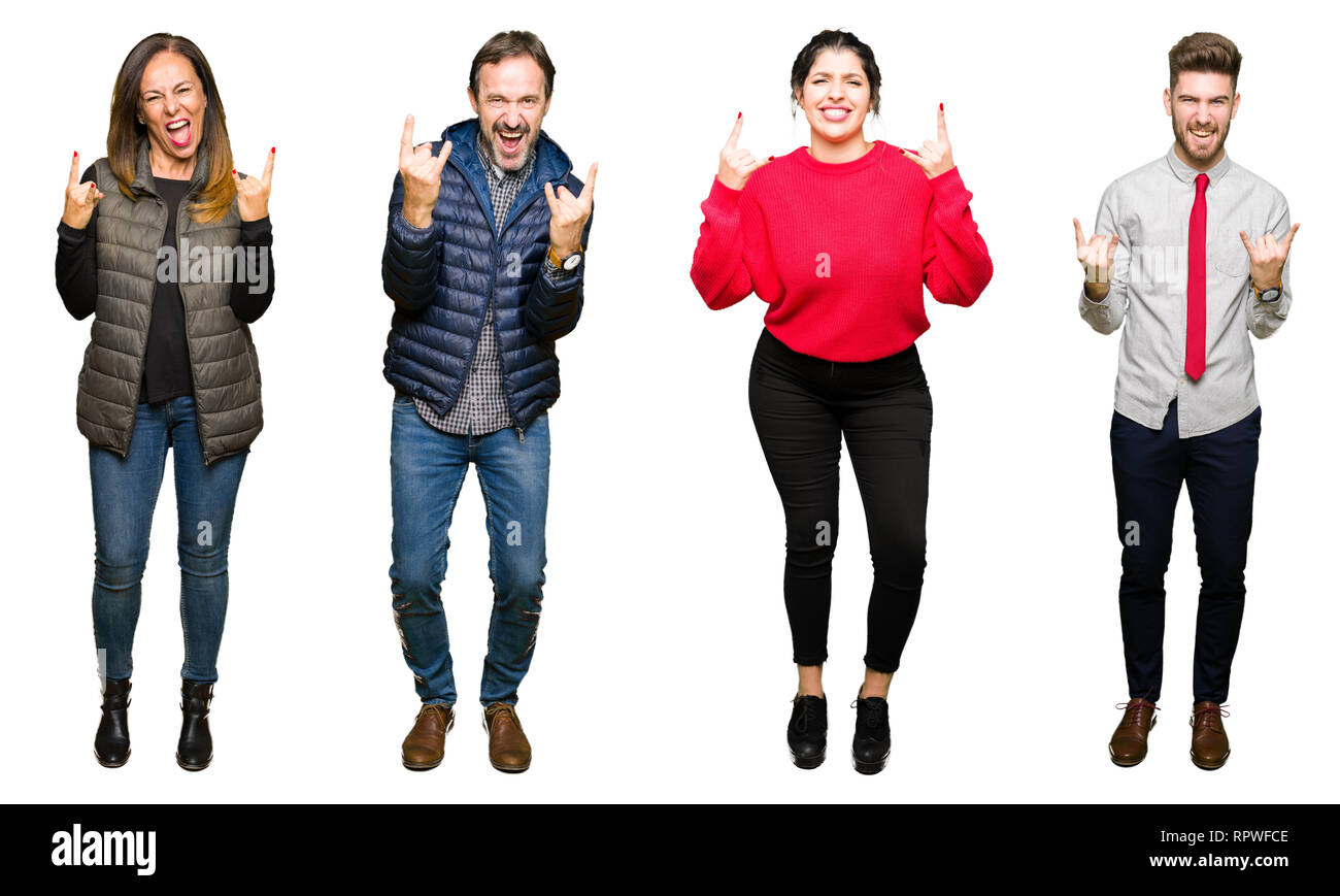 Collage of people over white isolated background shouting with crazy ...