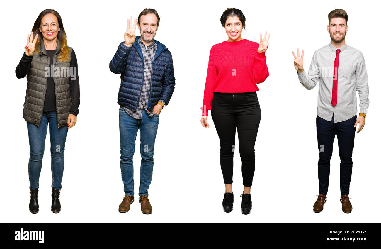 Collage of people over white isolated background showing and pointing ...