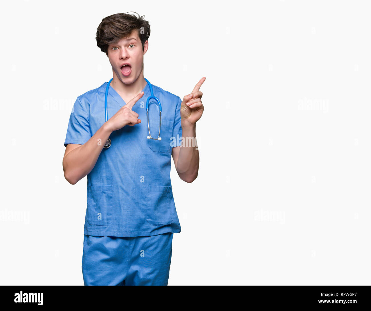 Young doctor wearing medical uniform over isolated background smiling ...