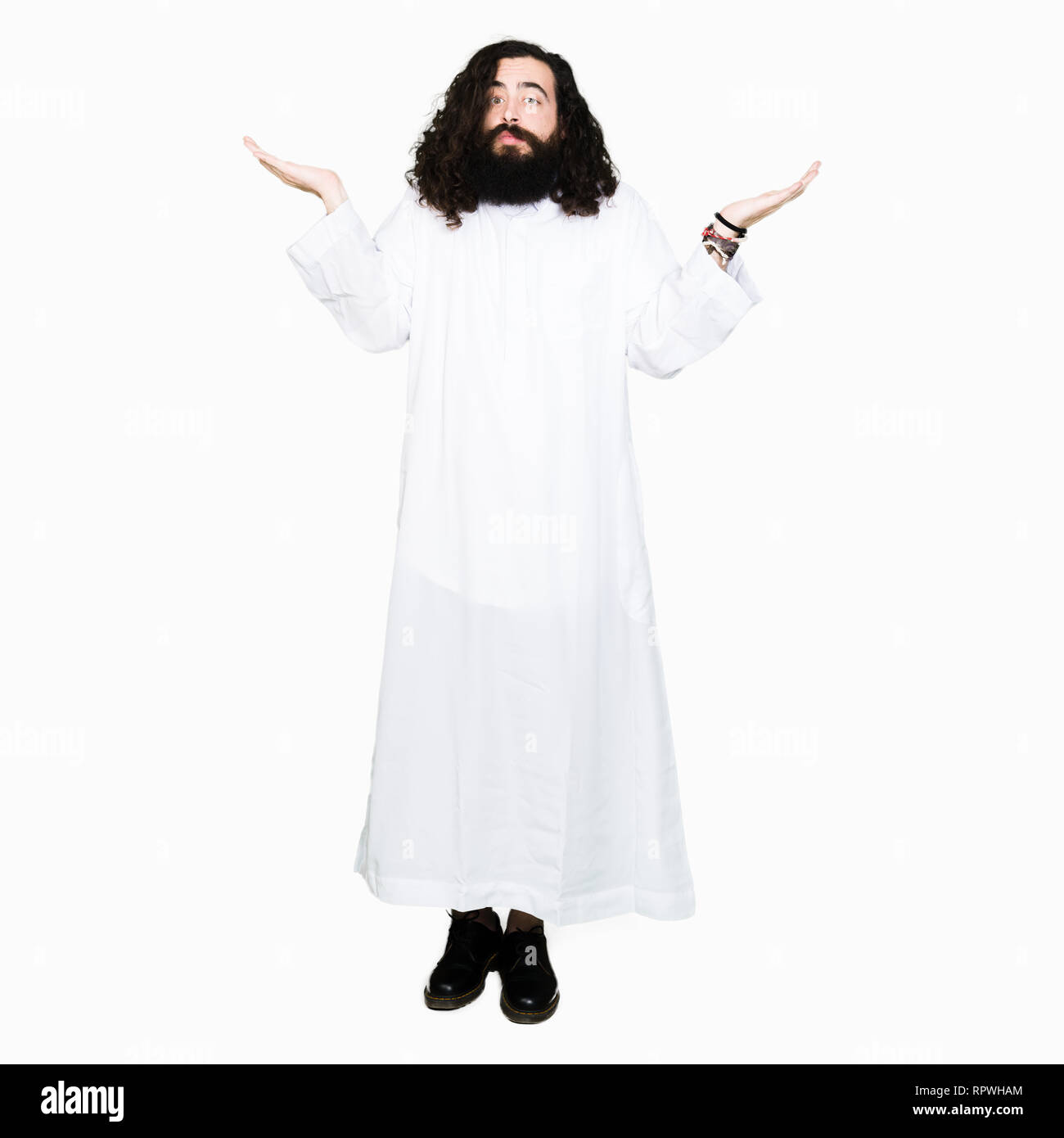 Man wearing Jesus Christ costume clueless and confused expression with ...