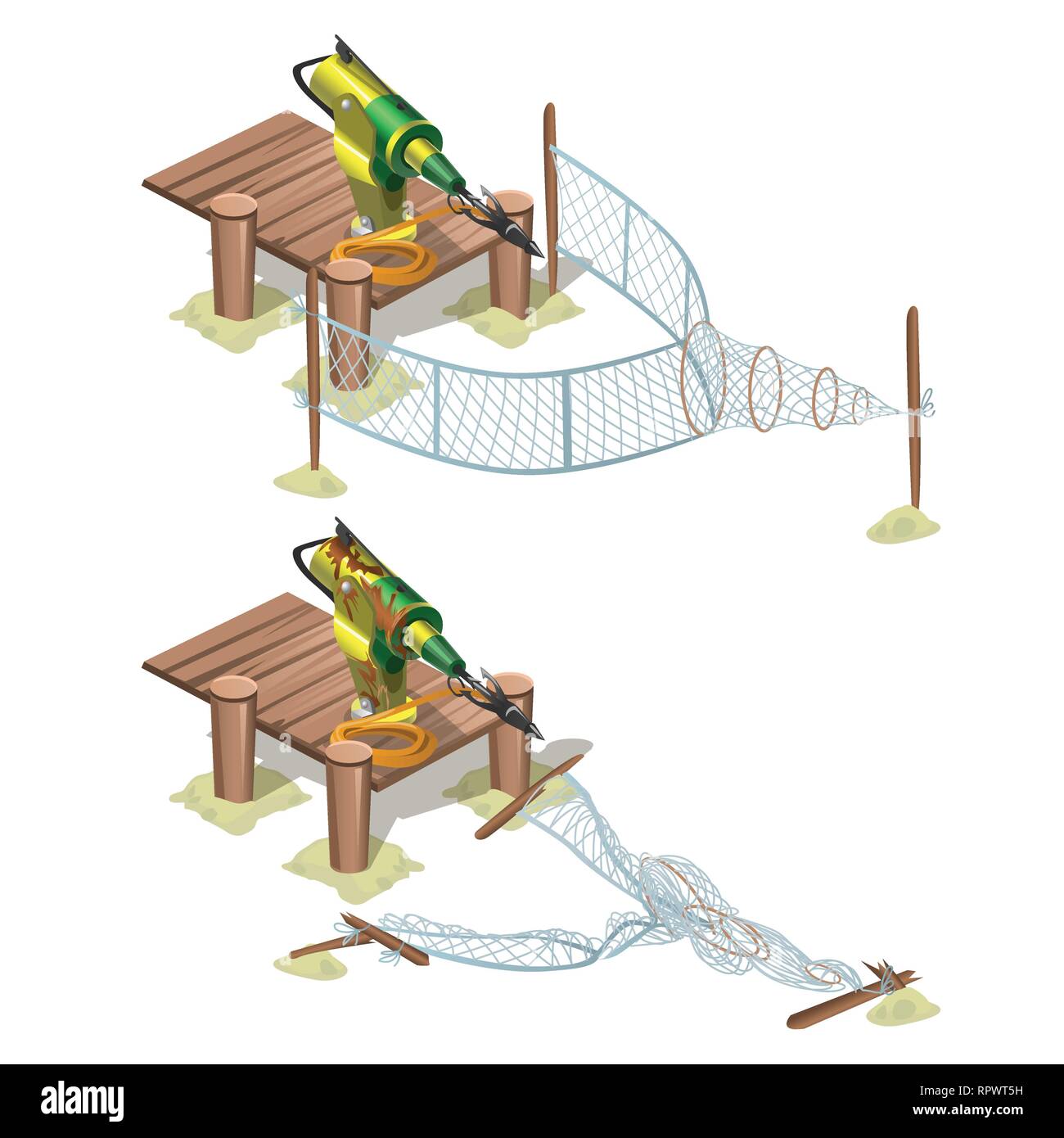 Automatic trap with a harpoon isolated on white background. Vector ...