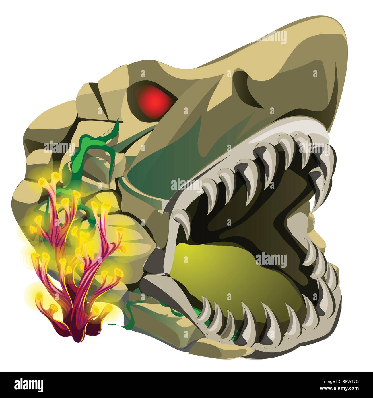 Mysterious underwater cave in the form of a shark head isolated on white background. Vector ...