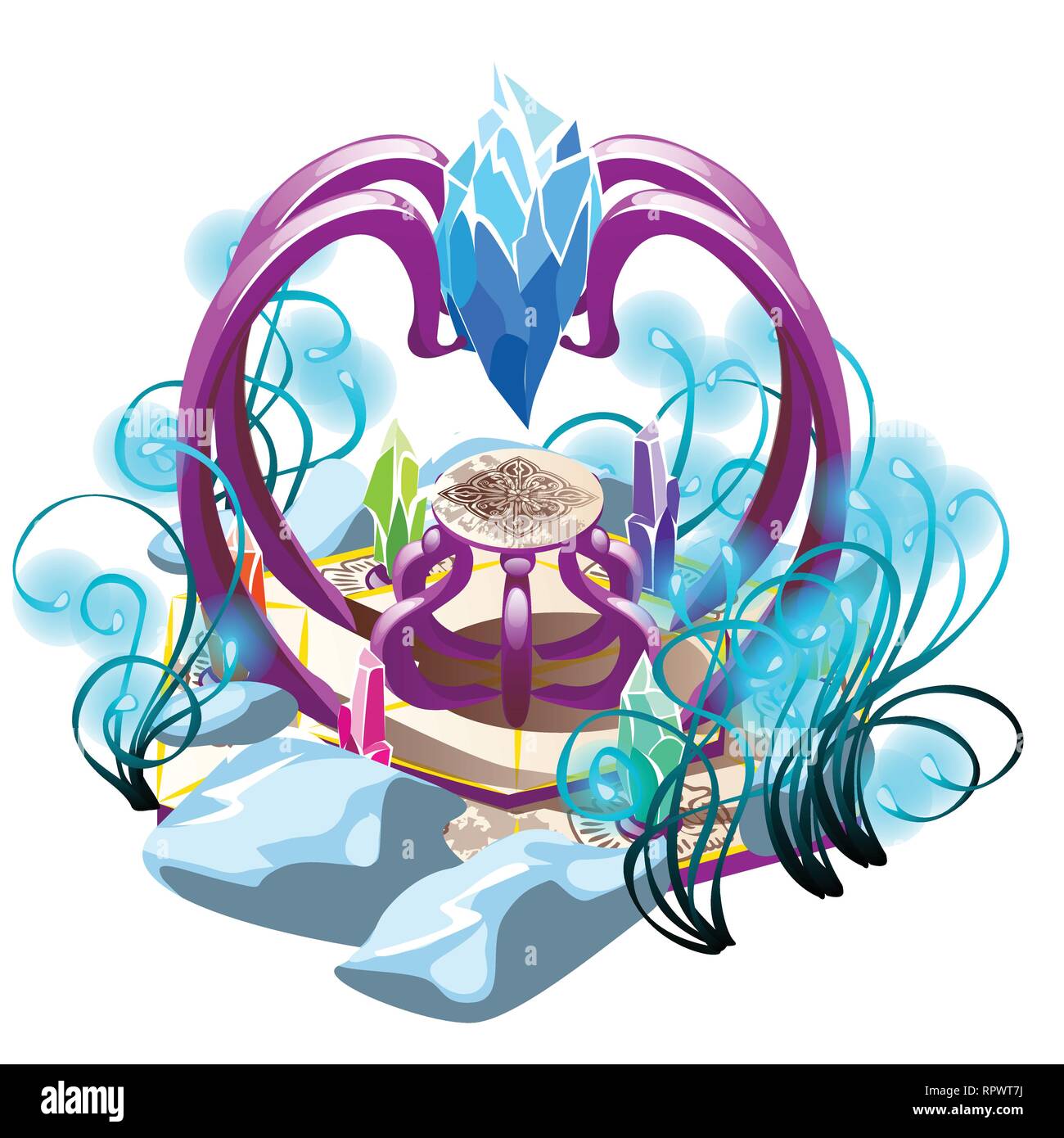 A magical place with crystal of power isolated on white background ...