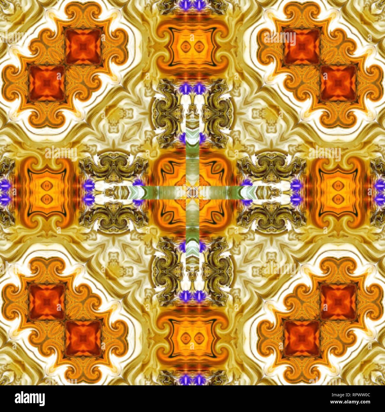 Seamless raster pattern in oriental style Flower psychedelic mosaic ...