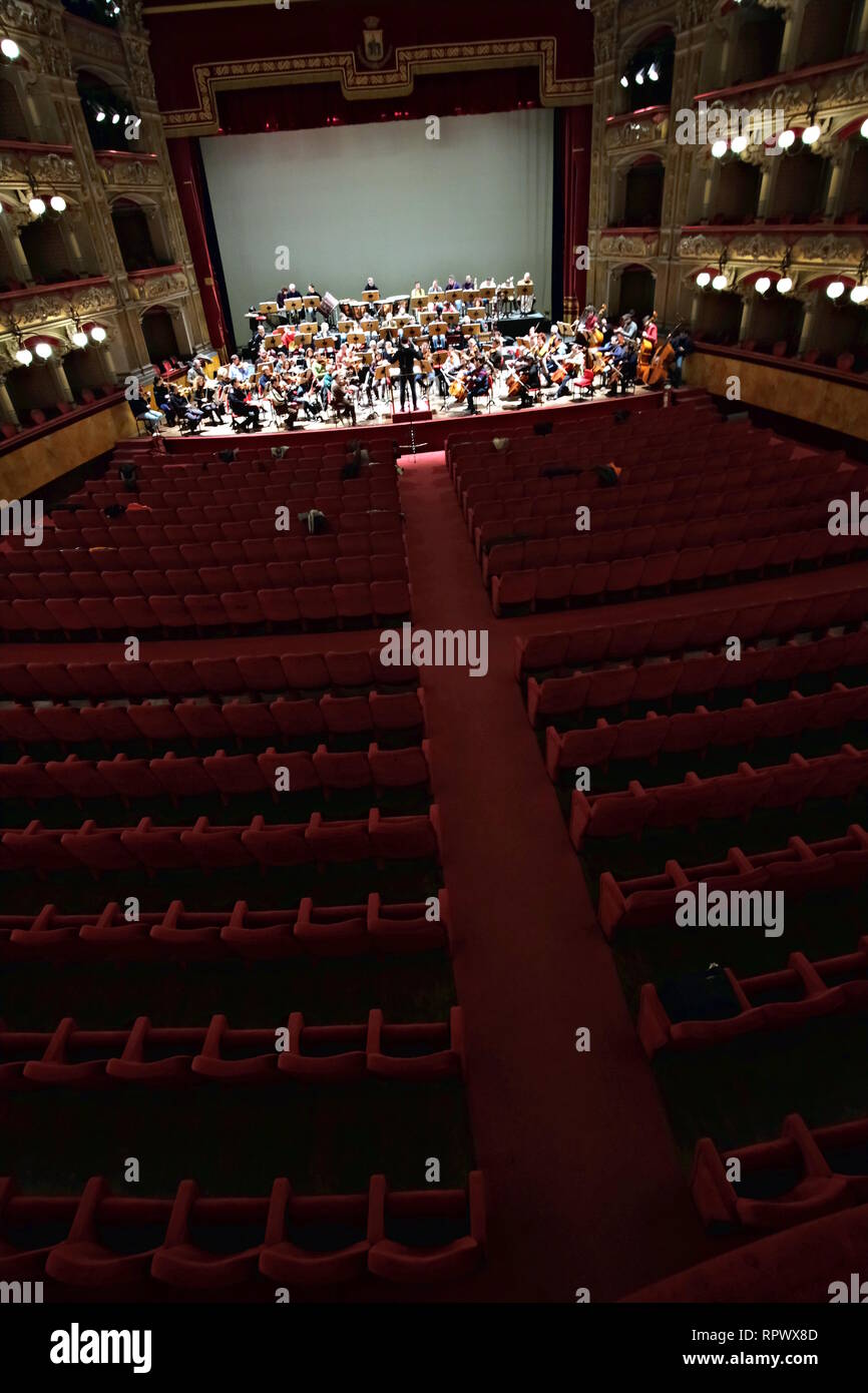 interior view of the stage of the Teatro Massimo dedicated to Vincenzo ...