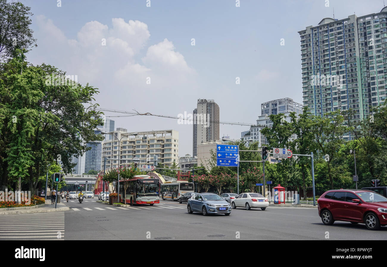 Chengdu, China - Aug 20, 2016. Street of Chengdu, China. Chengdu is one ...