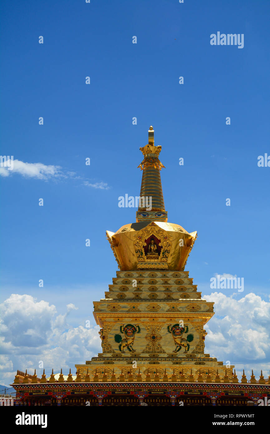 Sichuan, China - Aug 18, 2016. Golden stupa of Yarchen Gar in Garze ...