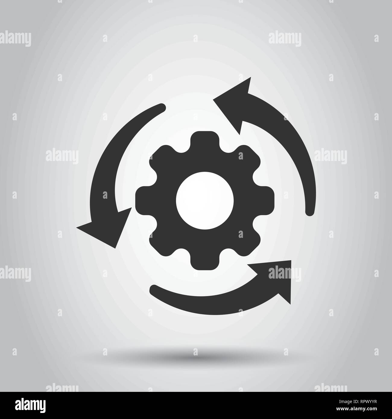 Workflow process icon in flat style. Gear cog wheel with arrows vector illustration on white ...