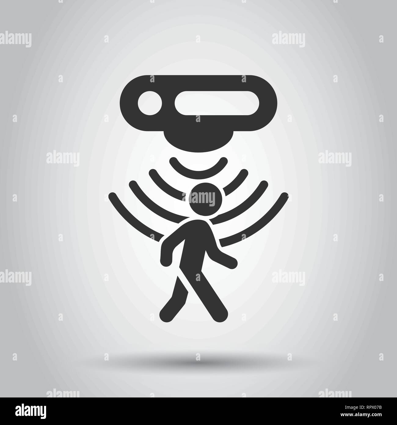 Motion sensor icon in flat style. Sensor waves with man vector ...
