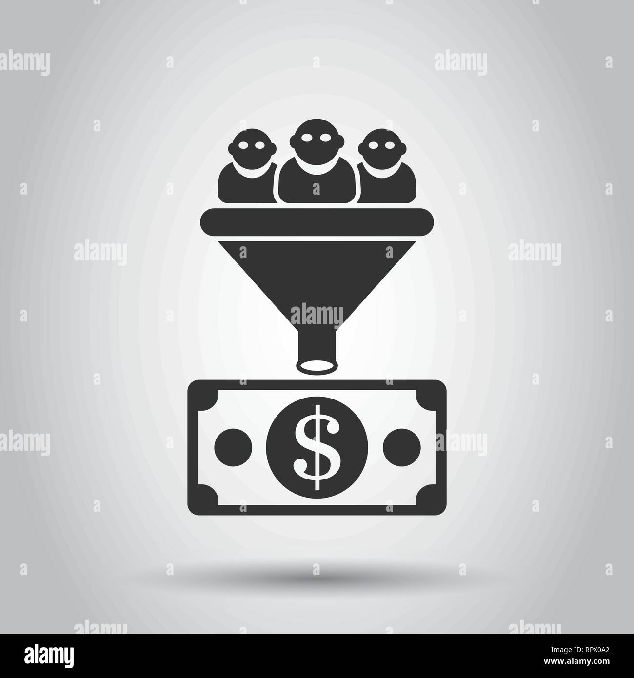Lead management icon in flat style. Funnel with people, money vector ...