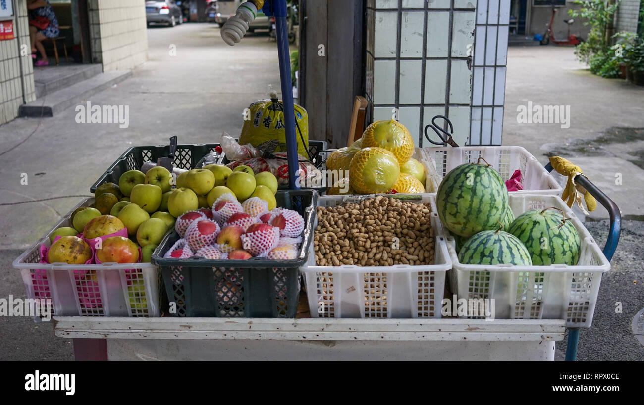 Chengdu, China - Aug 20, 2016. Selling fruits in Chengdu, China ...