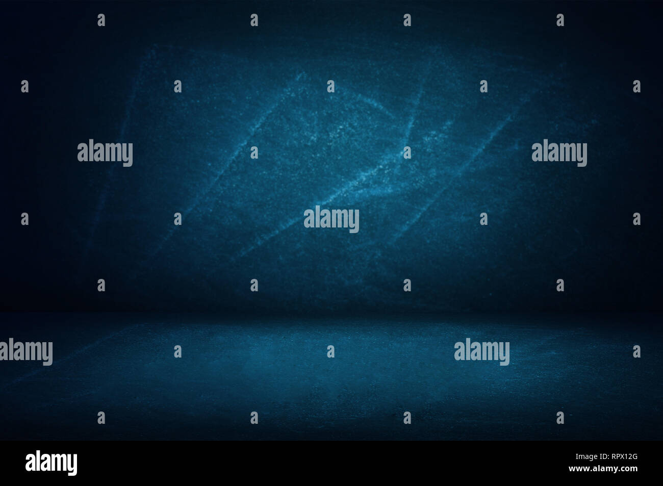 blue studio wall of chalkboard and showroom background for presentation ...