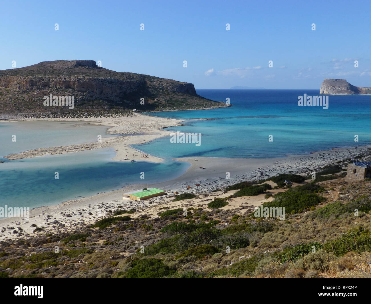 Famous hidden lagoon of Balos beach with white sand and exotic blue and ...