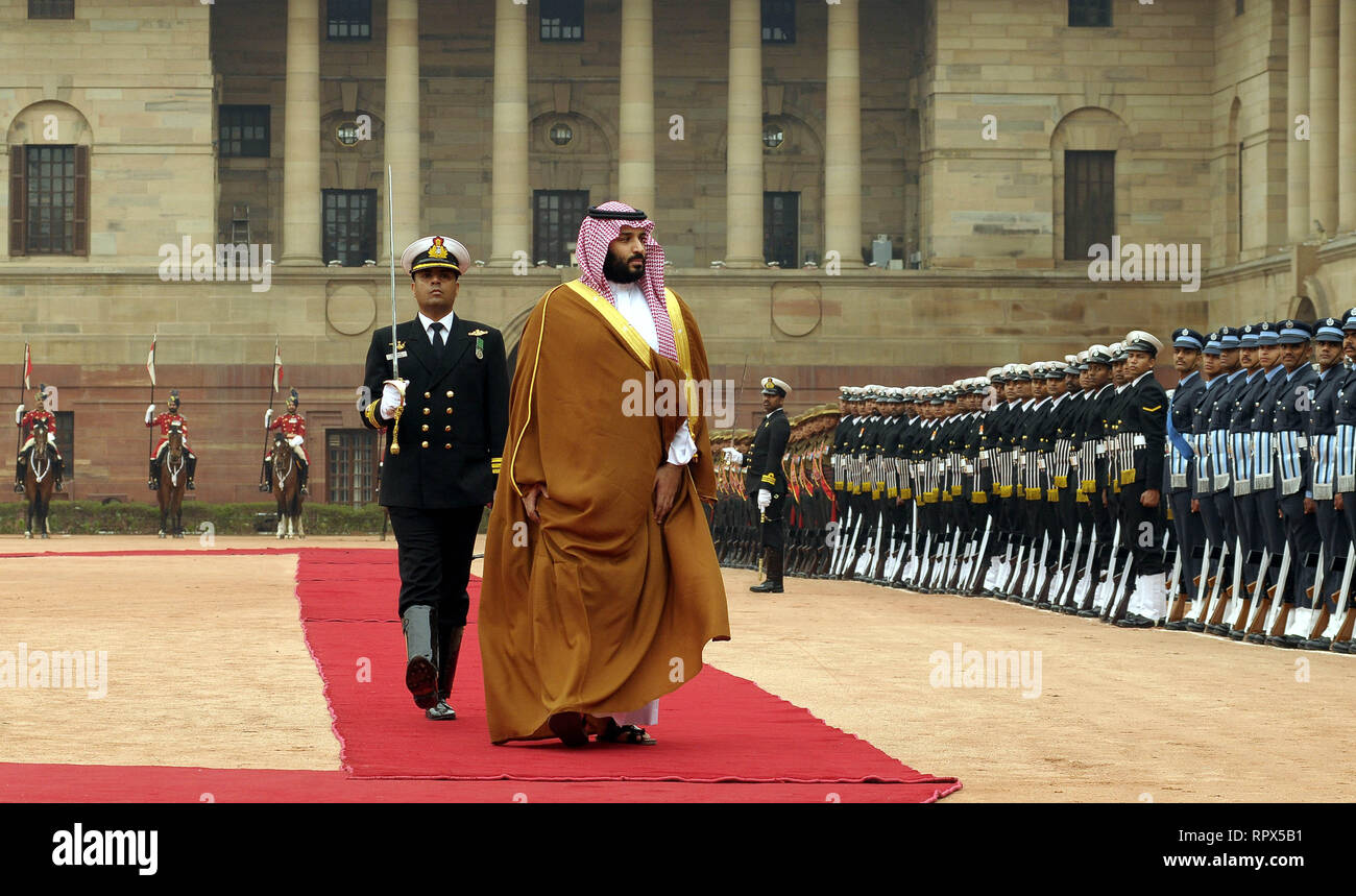 Saudi Arabia's Crown Prince Mohammed bin Salman inspects a guard of honor during his ceremonial ...