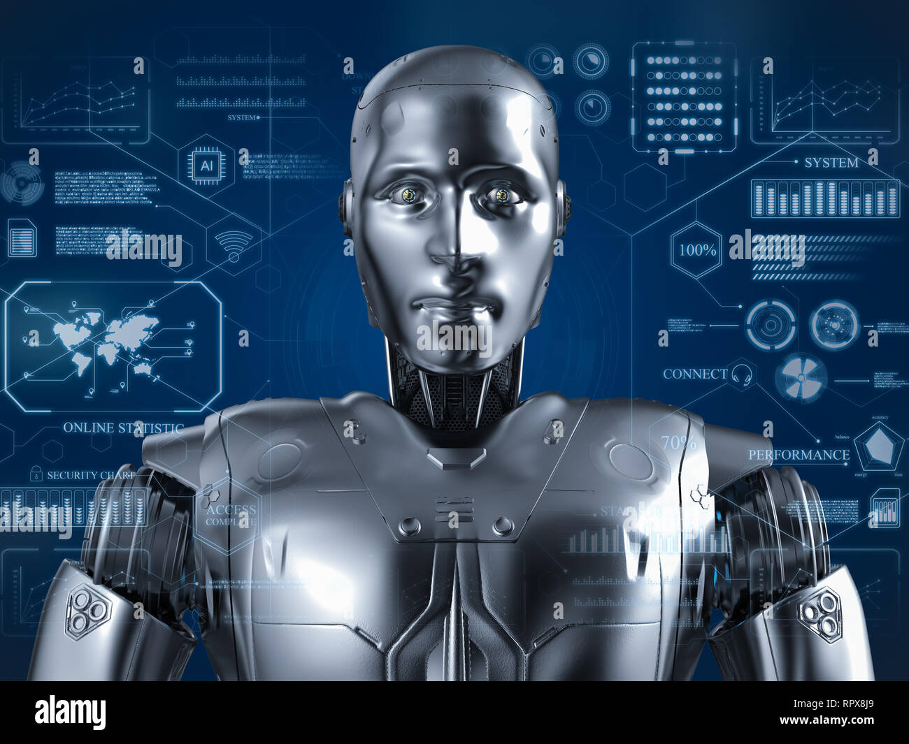3d rendering humanoid robot with graphic display Stock Photo - Alamy