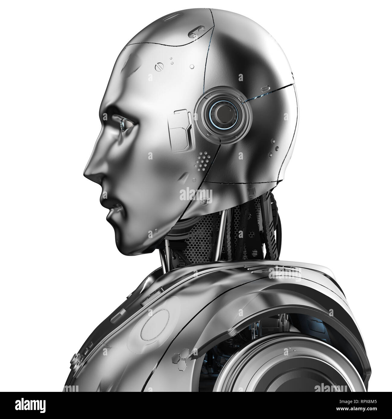 3d rendering humanoid robot portrait isolated on white Stock Photo - Alamy