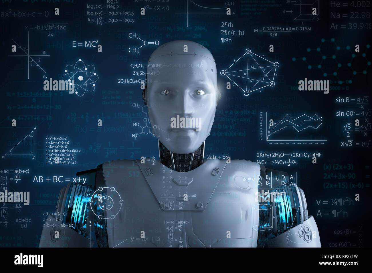 3d rendering robot learning or machine learning with education hud interface Stock Photo - Alamy