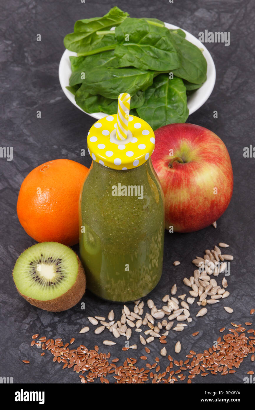 Fresh healthy smoothie from fruits and vegetables as source natural ...