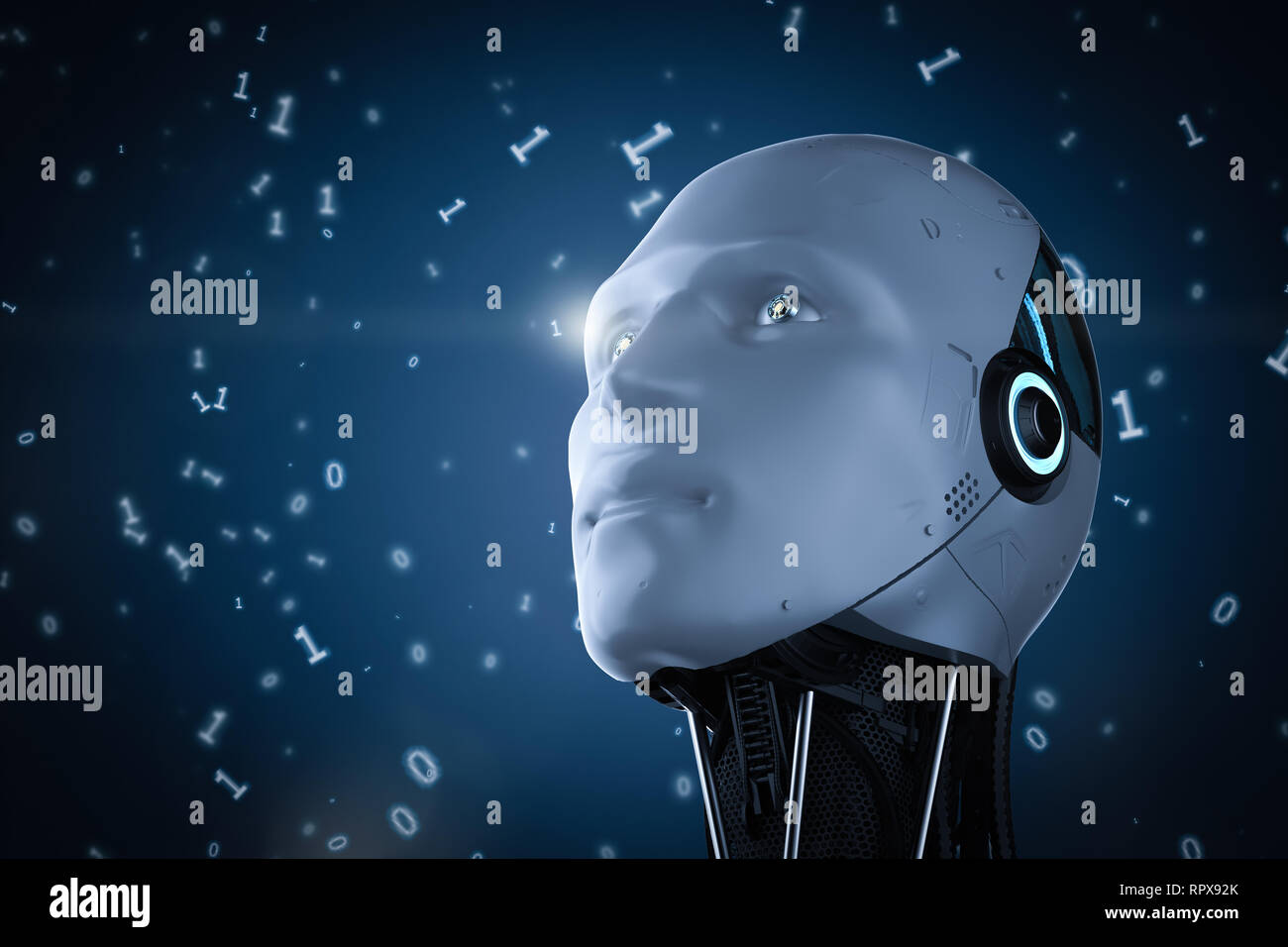 3d rendering robot learning or machine learning with binary code Stock ...