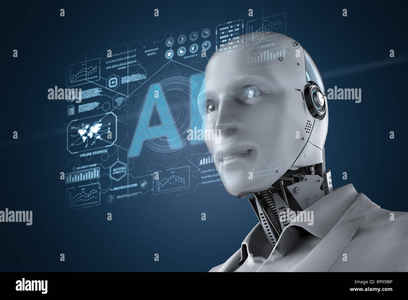 3d rendering humanoid robot with digital graphic display Stock Photo - Alamy