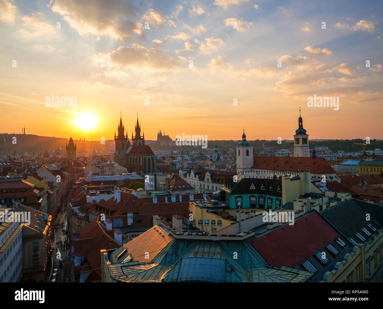 Aerial view of Prague Old Town with amazing sunset sky Stock Photo - Alamy