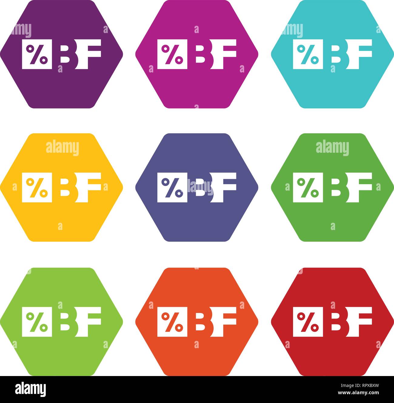 Letters BF black friday and percentage icons set 9 vector Stock Vector ...