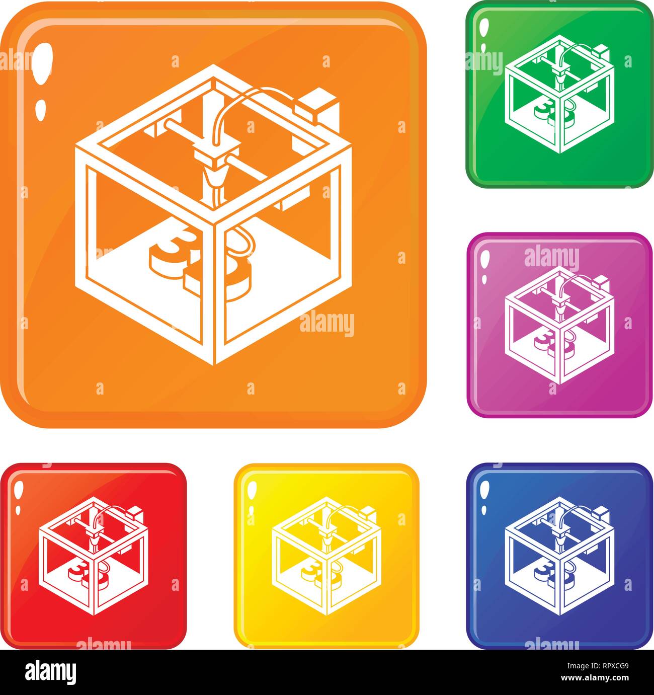 Three d printer icons set vector color Stock Vector Image & Art - Alamy