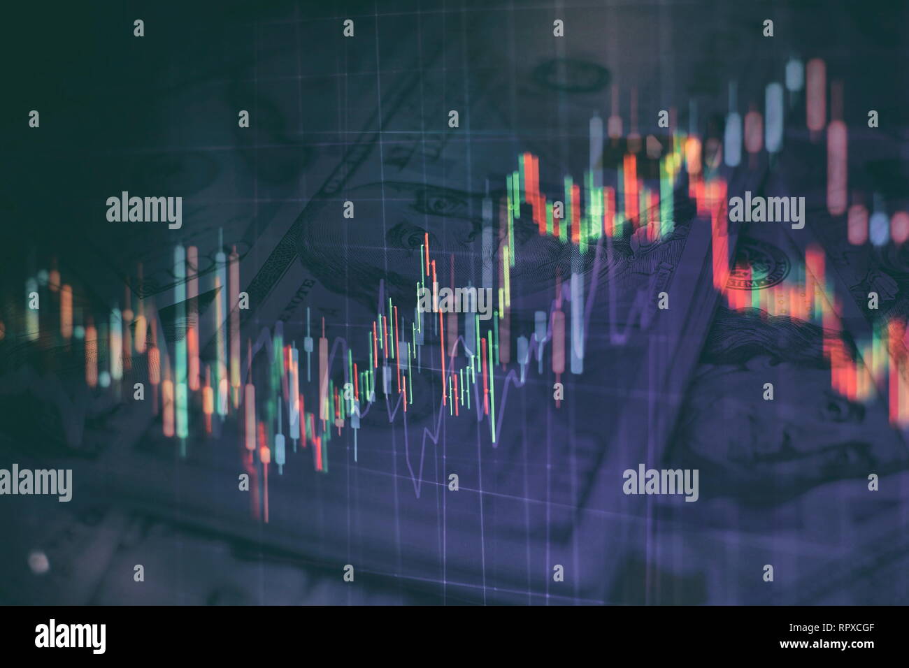 Technical price graph and indicator, red and green candlestick chart on ...
