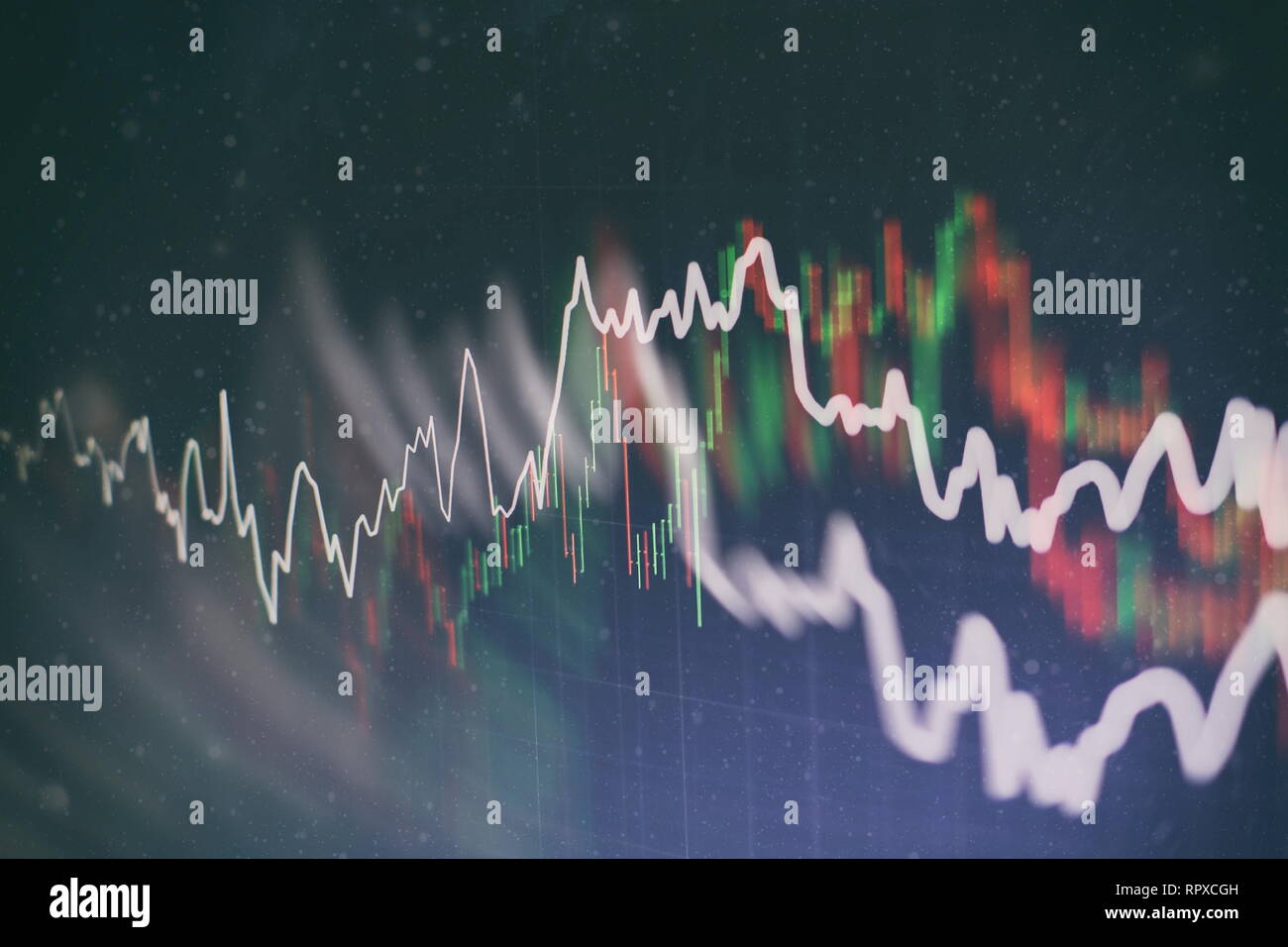 Technical price graph and indicator, red and green candlestick chart on ...