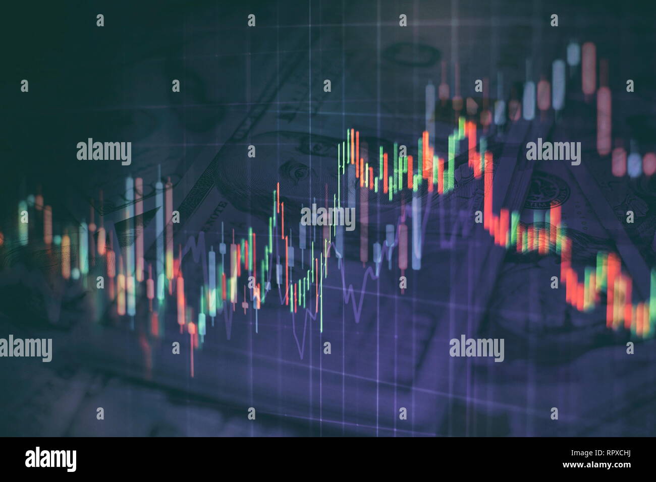Technical price graph and indicator, red and green candlestick chart on ...