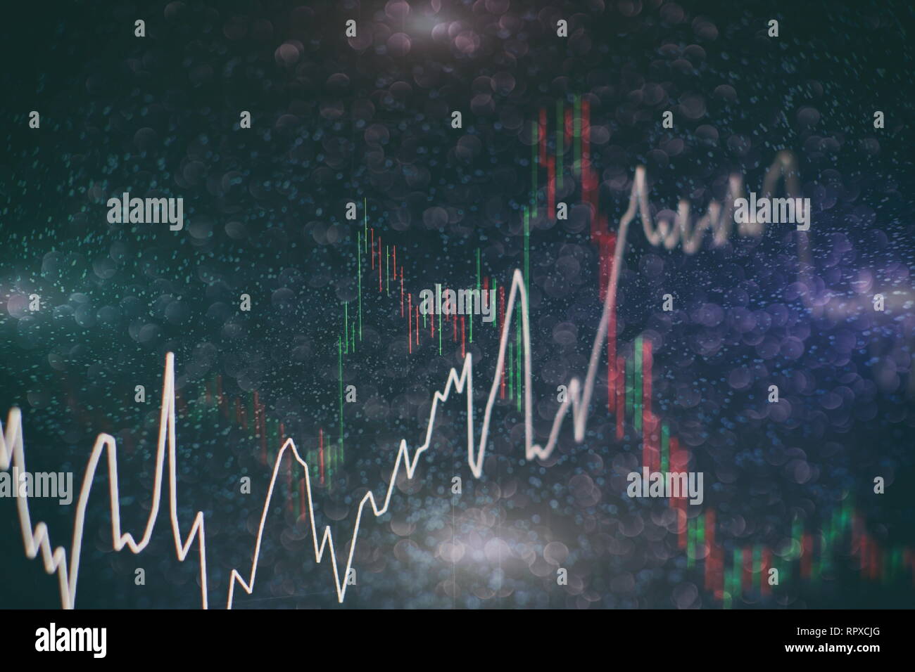 Technical price graph and indicator, red and green candlestick chart on ...