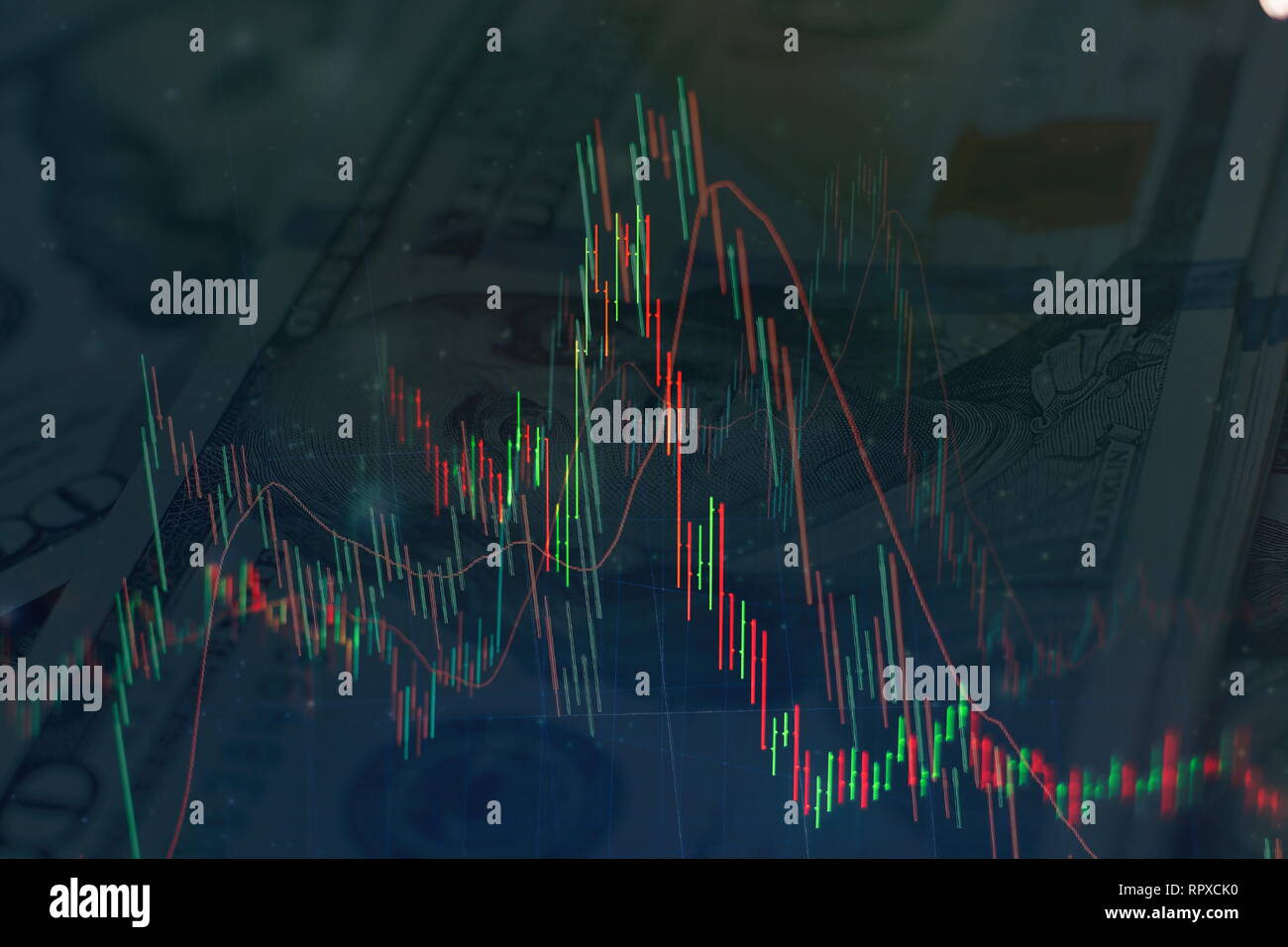 Technical price graph and indicator, red and green candlestick chart on ...