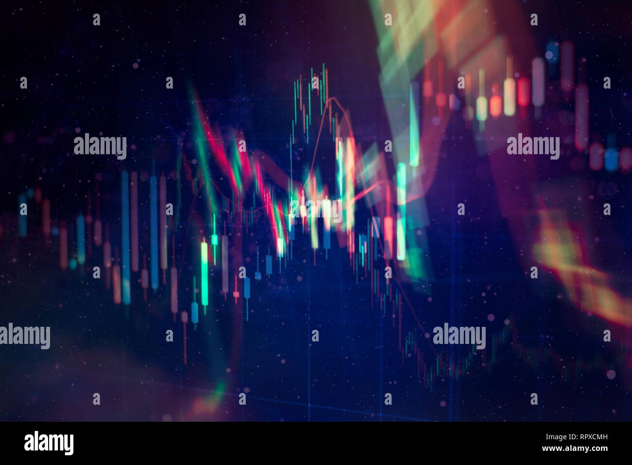 Technical price graph and indicator, red and green candlestick chart on ...