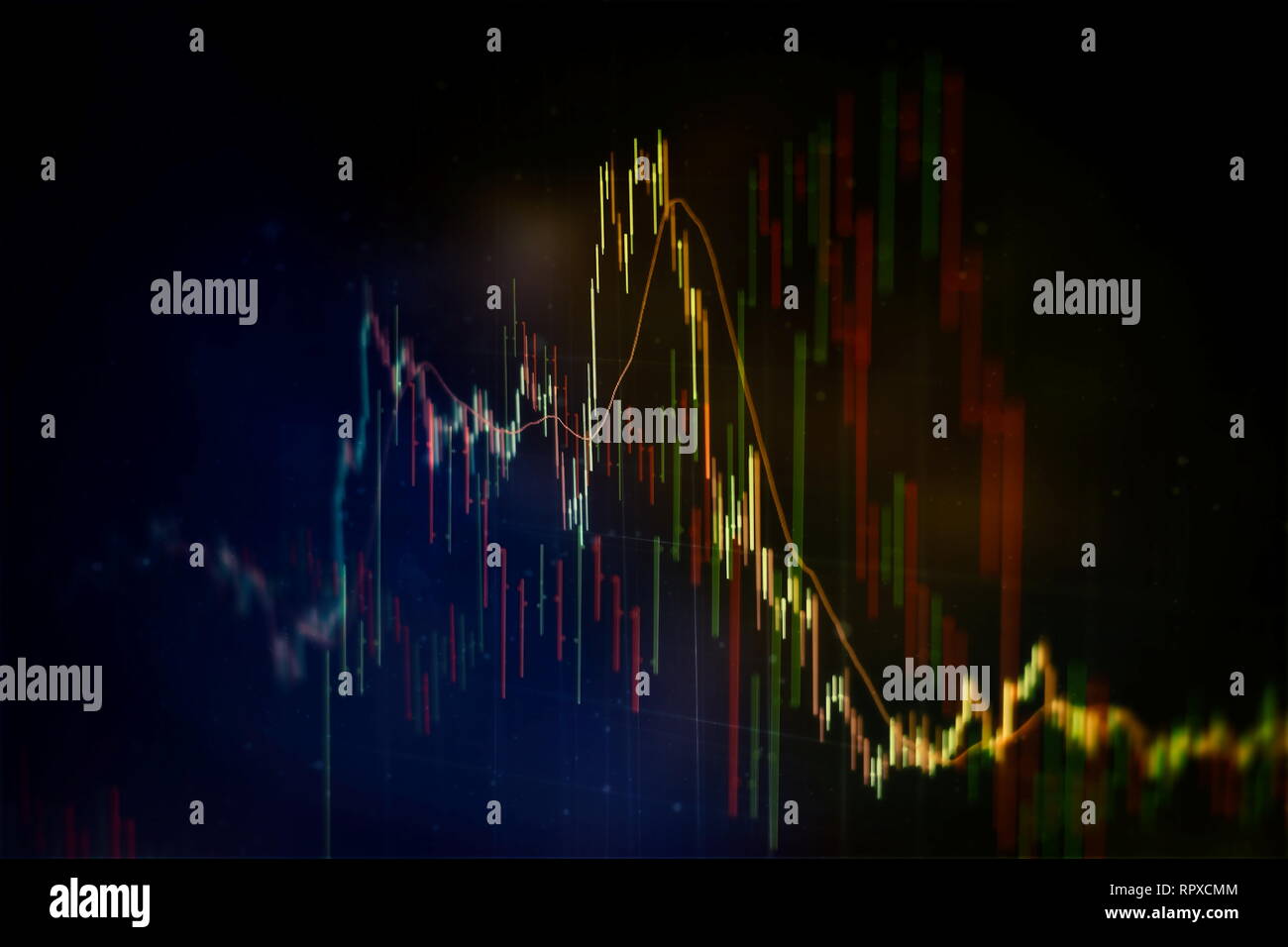 Technical price graph and indicator, red and green candlestick chart on ...